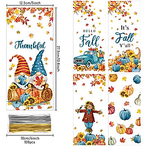 200 Pack Thanksgiving Cellophane Bags Fall Treat Bags with 200 Twist Ties Autumn Pumpkin Maple Leaves Plastic Candy Goodie Bags Fall Harvest Thankful Snack Bags for Thanksgiving Party Favor Supplies
