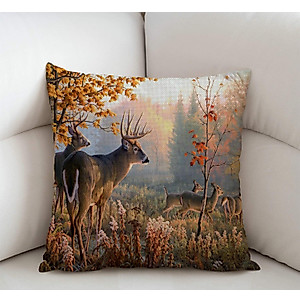 Swono Deers Pillow Cover 18x18 Inch Autumn Nature Deers Scene Farmhouse Decorative Throw Pillow Cover Square Cushion Case for Home Sofa Couch Decoration