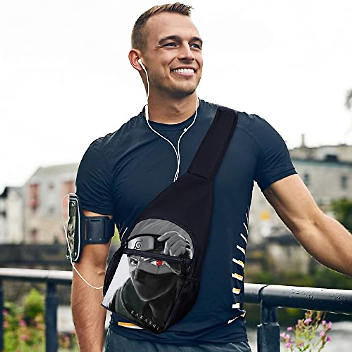 Small Sling Crossbody Bag Anime Printing Multifunction Chest Shoulder Bag Waterproof Hiking Travel Bag with Adjustable Strap for Women Men (Black)