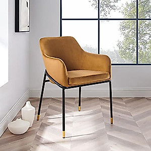 Modway Jovi Performance Velvet Dining Armchair in Black Cognac