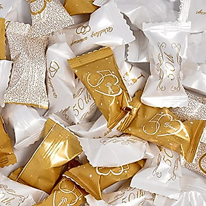 Gift Boutique Wedding 50th Anniversary Butter Mints Candies Bags 100 Count Individually Wrapped Mint Candy 13 Ounce Bag (368 g) Goodies Treat Sweets Buttercream Gold Heart Party Favor Supplies Decor