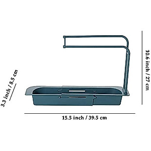 Telescopic Sink Storage Rack Holder Tray Expandable Drain Basket Rack Adjustable Sponge Soap Holder Drainer Sink Tray for Home Kitchen (BLUE)