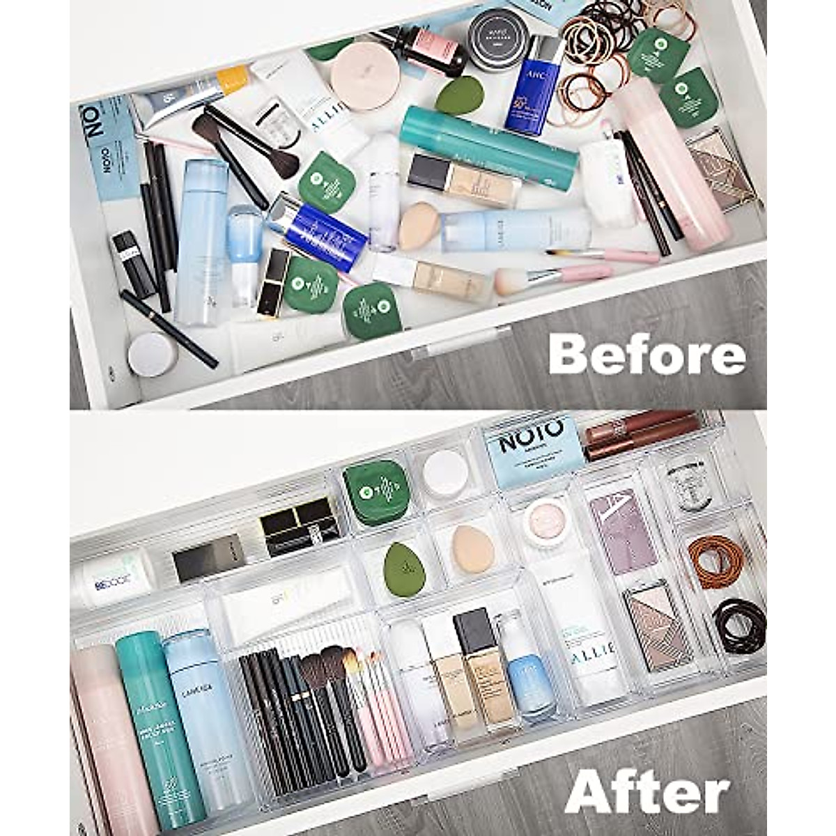 Kutesna 24 PCS Plastic Clear Drawer Organizer,Makeup Organizer Desk Drawer Organizers for Bathroom, Kitchen, Dresser, Closet