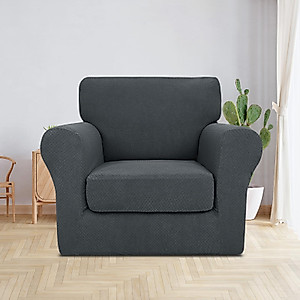JIVINER 2 Pieces Armchair Covers for Living Room Stretch Chair Slipcovers with 1 Seat Cushion Covers Thick Fitted Couch Cover for Pet Dogs Furniture Protector (Chair, Dark Gray)