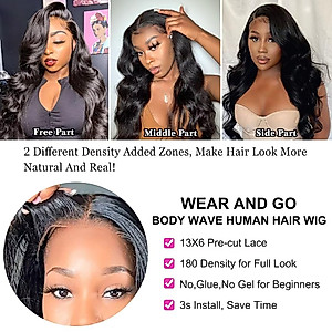 13x6.5 Full Glueless Wigs Human Hair Pre Plucked Pre Cut, Body Wave Lace Front Wigs Human Hair, 3D Dome Cap Ready To Wear Glueless Bleached Knots Lace Front Wig 24 Inch