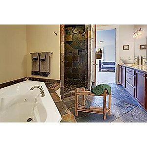 EcoDecors Eleganto Earthy Teak Shower Bench 2-Tier Wooden Seat Spa Shower Stool with Storage Shelf and LtAide Arms,for Indoor and Outdoor- 24 Inches