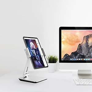 Tablet Stand, Adjustable Heavy Duty Aluminum Phone Stand, 360° Swivel Foldable Holder for iPad, Samsung Tab, Kindle (4.7-13"), Design for Desk Kitchen Bedside Office (Silver)