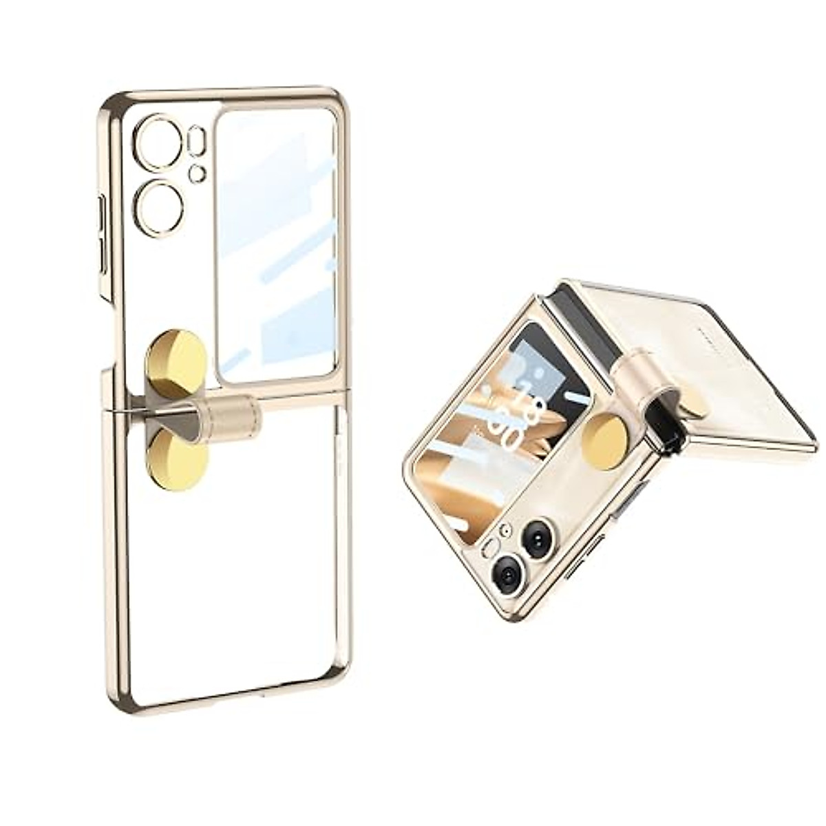 Smartphone Flip Cases Clear Case Compatible with Oppo Find N2 Flip, Built-in Screen Protector Anti-Yellowing Hard PC Shockproof Lightweight Protective Phone Case Cover with Wrist Strap for Oppo Find N