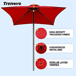 Trenovo 4.9 ft Patio Umbrella - Outdoor Table Umbrella with 4 Reinforced Ribs, UV Protection & Waterproof Market Umbrella for Garden, Lawn, Deck, Backyard, Pool (Red)