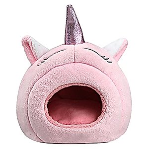 balacoo Hamster Cave Bed Hideout Nest Unicorn Shape Warm Plush House Cage Hut for Rat Hedgehog Chinchilla Guinea Pig