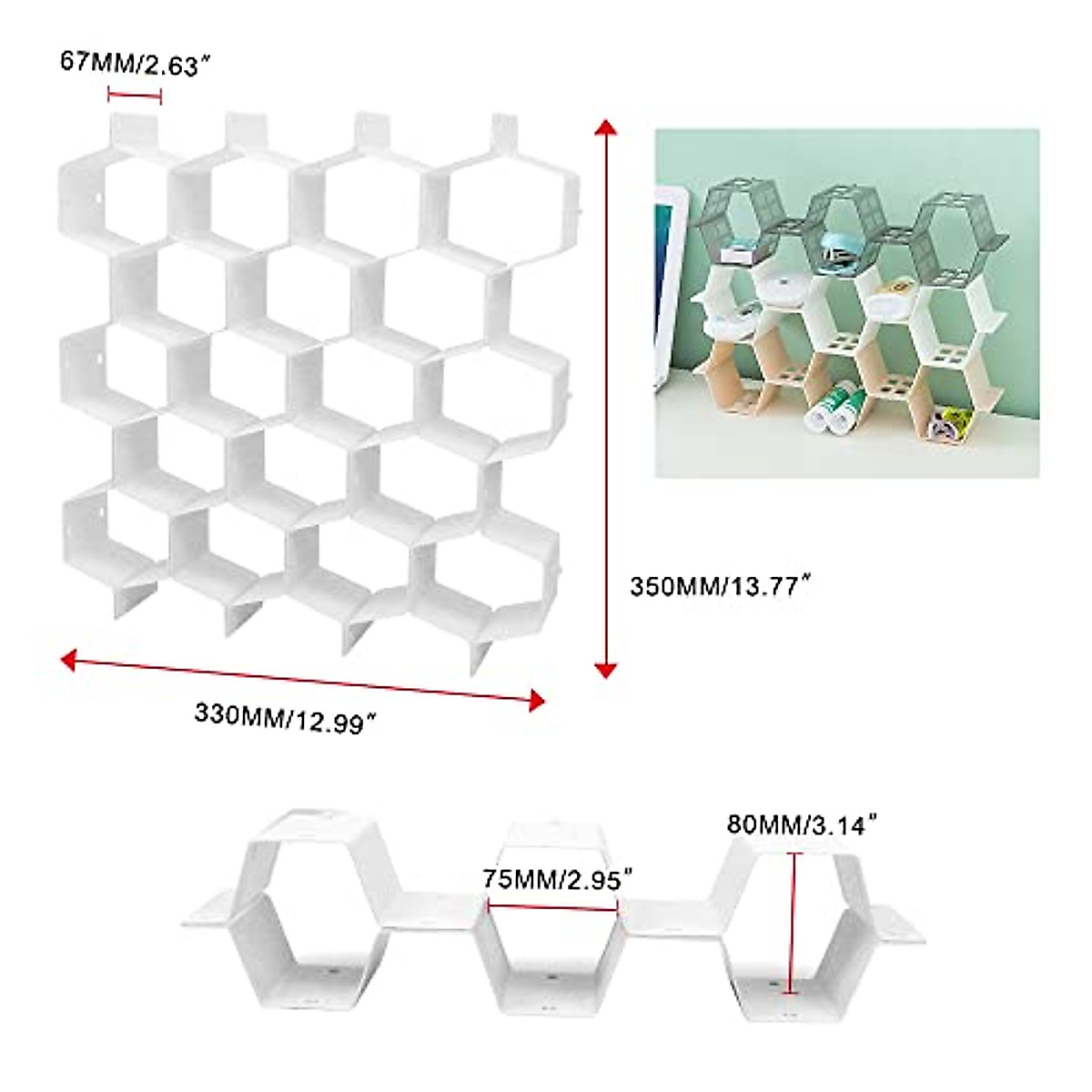 KOBSAINF Honeycomb Drawer Organizer Divider,DIY Plastic Adjustable Grid Dresser Drawer Organizers for Baby Cloth,Belts, Ties, Clothing, Makeup (2PCS White)