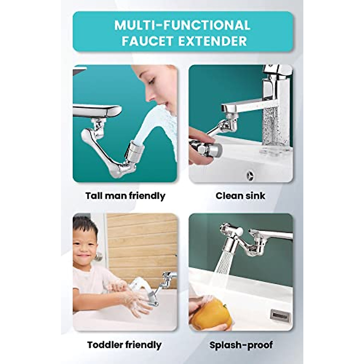 WIRELEL1080° Rotating Faucet Extender, Universal Splash Filter Faucet Aerator with 2 Water Flow Mode with Rubber Gaskets for Bathroom Kitchen Faucet
