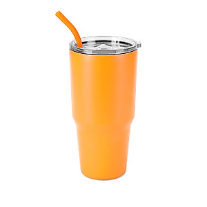 makerflo 30 oz Orange Powder Coated Tumbler Pack of 1 with Upgrad Handle Option, Includes a Sliding Splash & Leak Proof Lid, Ideal for Craft, Personalization (Laser Engraving, UV DTF, Epoxy, Vinyl)