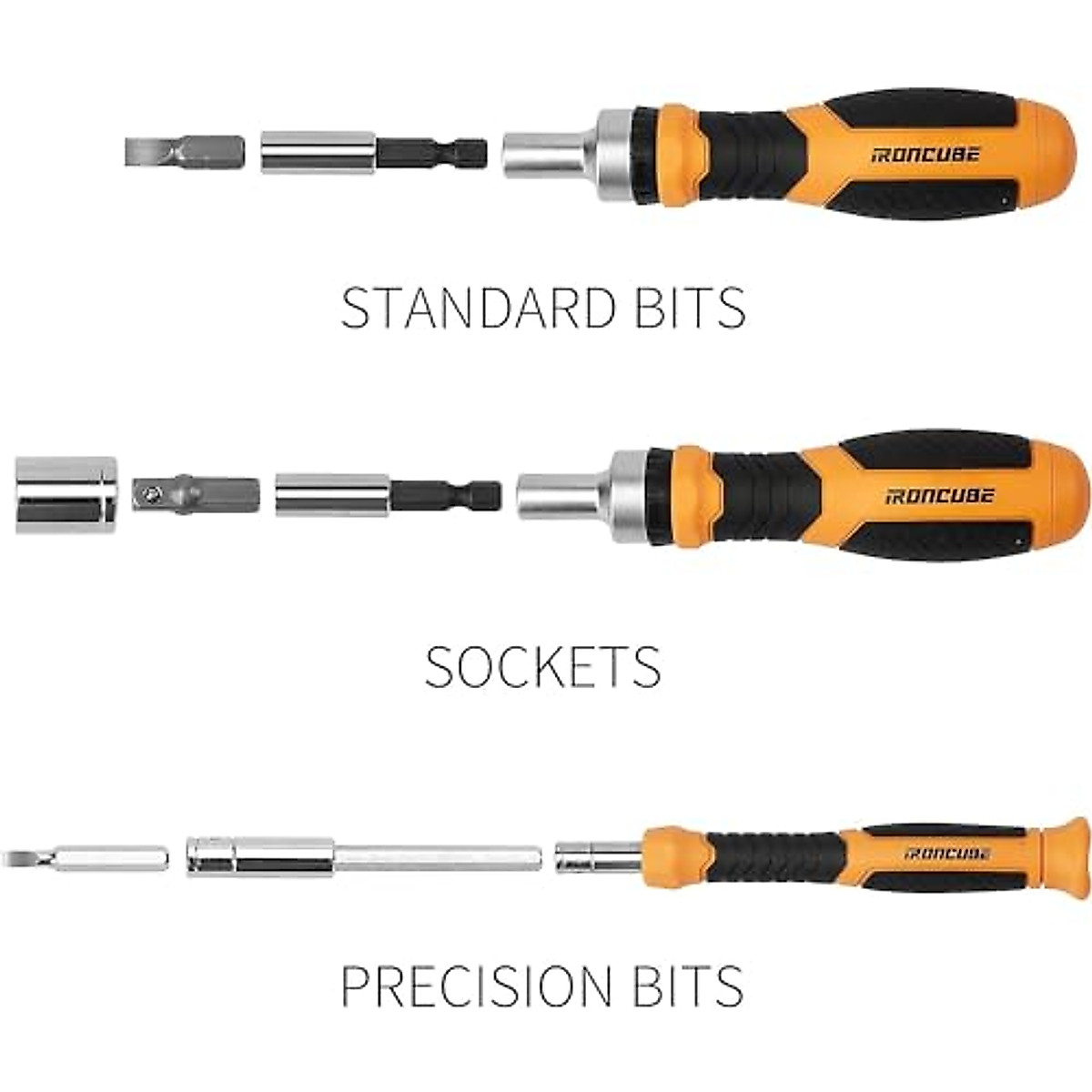 IRONCUBE Ratcheting Screwdriver Set, 56Pcs Phillips Slotted Torx Hex Pz and Socket, Magnetic Bits Set for Household, Cool Gifts for Men or Father