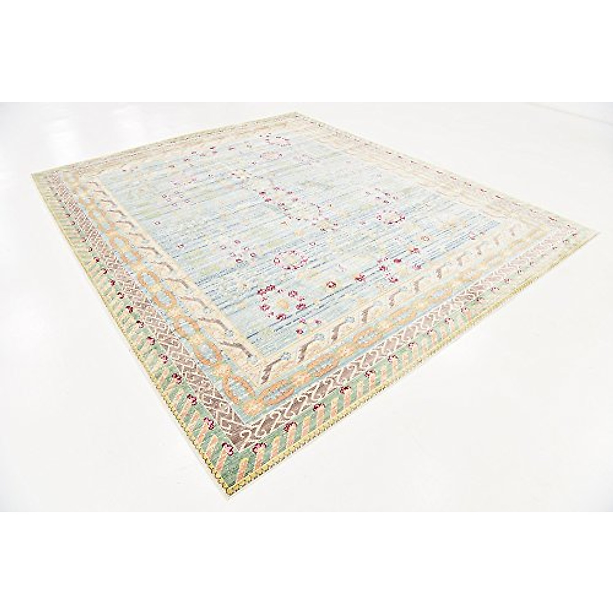 Unique Loom Austin Collection Traditional Border, Floral, Vintage Area Rug, 8' 0" x 10' 0", Blue/Green
