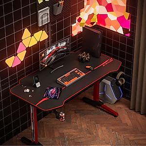Homall Gaming Desk Computer Desk Racing Style Office Table Gamer Pc Workstation T Shaped Gamer Game Station with Free Mouse Pad, Cup Holder and Headphone Hook (44 Inch, Red)