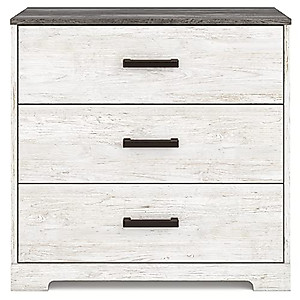 Signature Design by Ashley Shawburn Rustic 3 Drawer Chest of Drawers, White & Gray