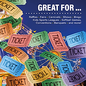 50/50 Raffle Tickets Double Roll - Bulk Box of 8 Colors - 2000 Ticket Count Per Roll - Easy Tear Away Stubs for Contact Info - Raffle Drum Tickets Roll for Drinks, Carnival, Chinese Auction, Events
