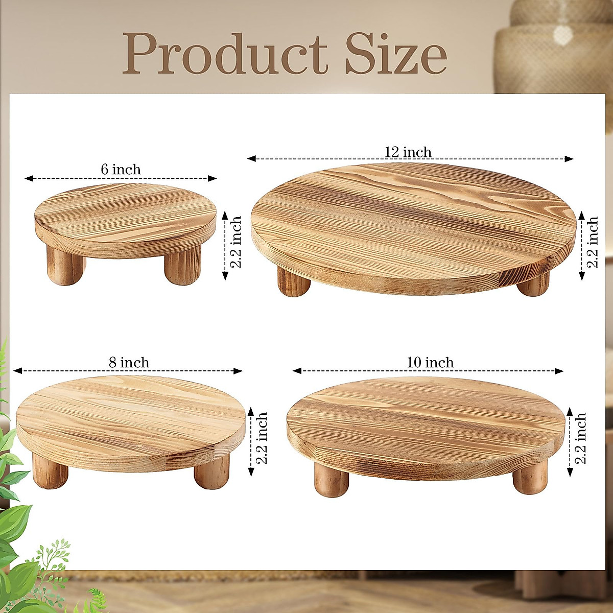 Sintuff 4 Pack Mini Wooden Plant Stool Display Stand 12/10/8/6 Inch Round Wooden Stool Plant Risers Potted Holder for Flower Pot Wooden Plant Stool Indoor Outdoor Wood Plant Stand(Light Color)