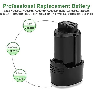 Hanaix 12V 3.0Ah Li-ion Replacement Battery for Ridgid R82007 R82009 R82048 R82049 AC82008 AC82049 130188001 130219001 130446011 for Ridgid 12v Battery