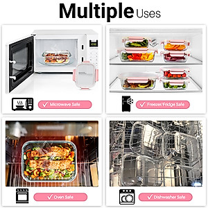 Glass Food Storage Containers 10 Packs - Eco Friendly Borosilicate Glass with BPA Free Locking Lids, Microwave Safe Prep Contaniers Set for Meal | Leakproof & Airtight Lunch Box for Kitchen (Pink)