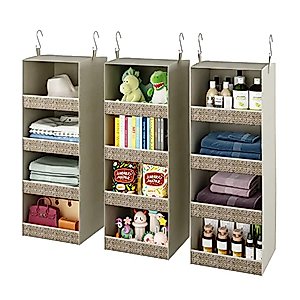 GILLAS 4-Shelf Hanging Organizer, 3-Pack Closet Hanging Shelves, Closet Organizers and Storage Collapsible Hanging Closet Shelves,12.2" W x 12.2" D x 33.6" H