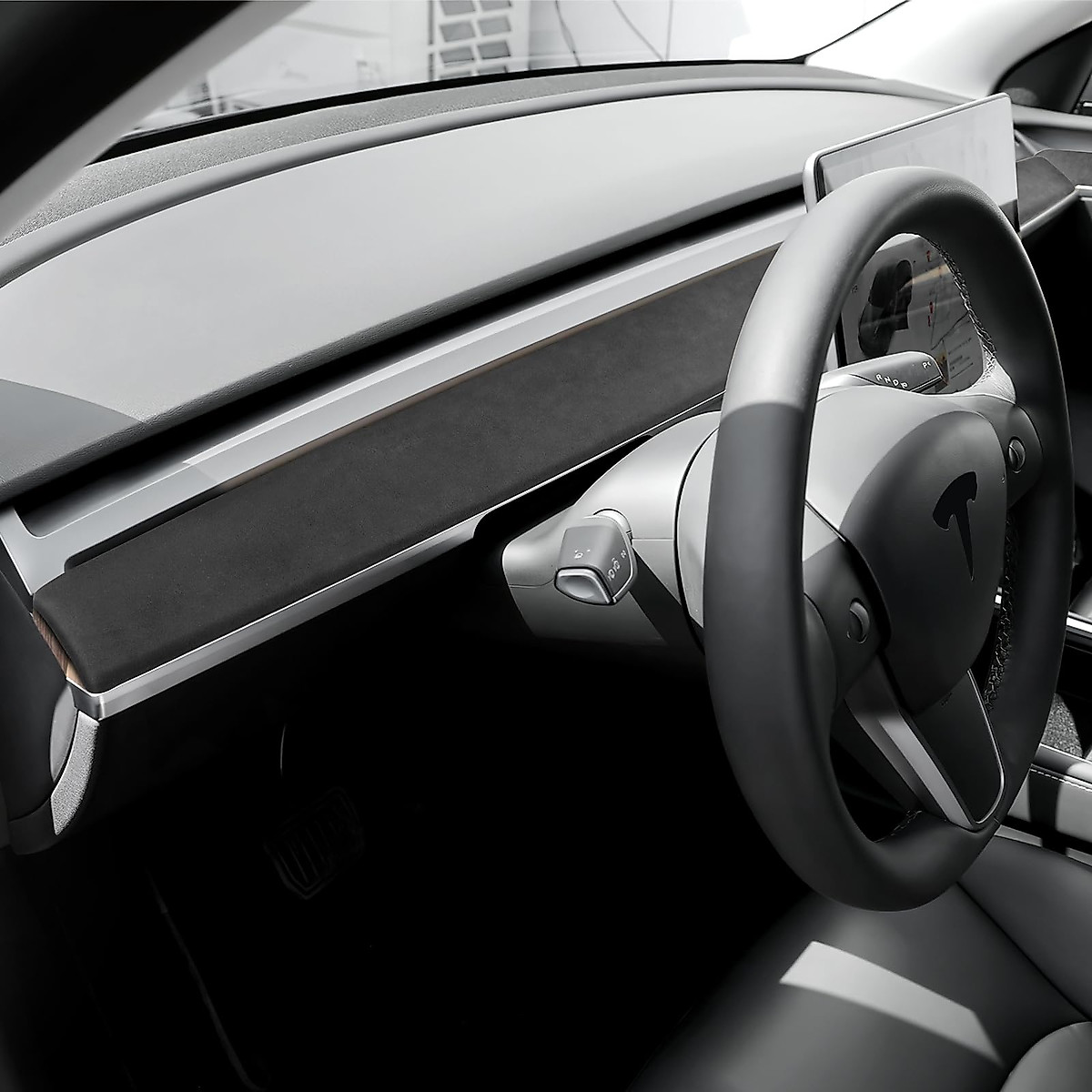 FDAIUN Car Interior Moulding Trim Alcantara Style for Tesla Model 3 Y 2017 2018 2019 2020 2021 2022 Dashboard Trim Strip for Car Interior Exterior Accessories Decoration（Black）