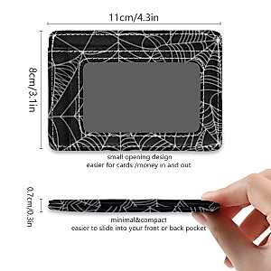 susiyo White Spider Web Slim Minimalist Wallets Rfid Blocking Card Wallets PU Leather Front Pocket Wallets for Men and Women