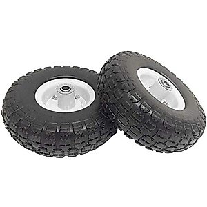 EZ Travel Collection, Heavy Duty Flat Free 10" Tire Wheels, Tires for Wagon, Dolly, Hand Truck, and Cart – Pack of Two (White)
