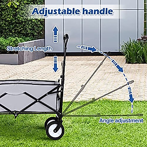 Utility Wagon Outdoor Collapsible Folding Wagon Cart, Portable Garden Cart - Heavy Duty Beach Cart with Adjustable Handles, All-Terrain Wheels and Cup Holders for Garden, Camping, Park Picnic (White)