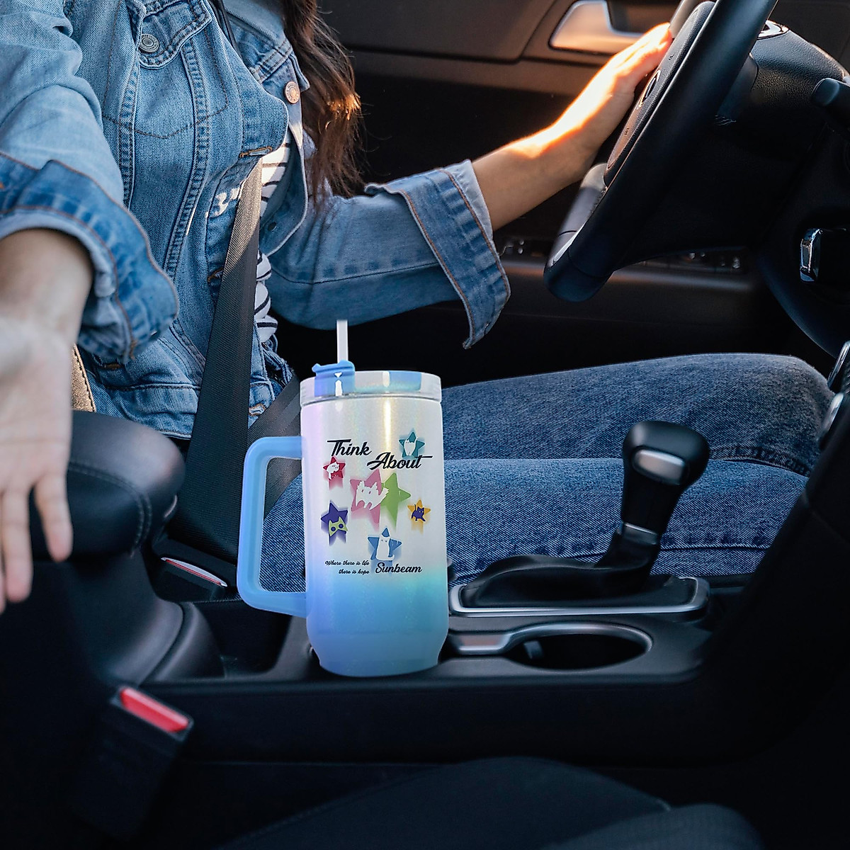 sweet grain 40oz Sublimation Gradient Glitter Tumbler with Handle, 20 Pack Double Wall Vacuum Reusable Stainless Steel Insulated Water Bottle Travel Mug Cup, Mixed Colors, DIY Gift