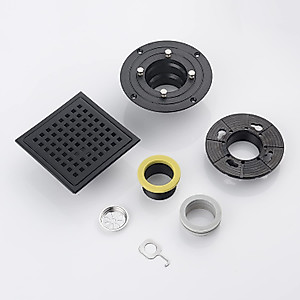 SISEHO 6 Inch Shower Drain Brushed Nickel Square With Adjustable Shower Drain Base Flange SUS304 Stainless Steel Floor Drain Cover Removable Mesh Grille