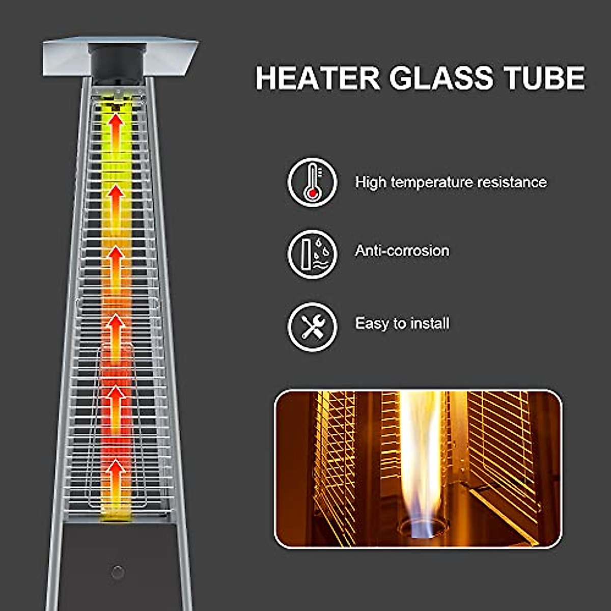 KEESHA Glass Tube for Patio Heater Replacement Quartz Glass Tube Compatible with Pyramid 4 Sides Patio and Outdoor Heater - 49.5" Tall 4" Diameter