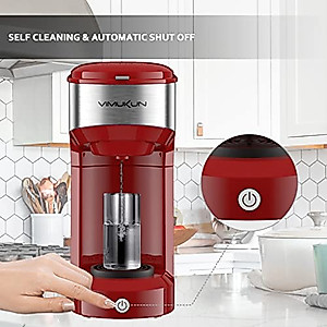 Vimukun Single Serve Coffee Maker Coffee Brewer for K-Cup Single Cup Capsule and Ground Coffee, Single Cup Coffee Makers with 6 to 14oz Reservoir, Small Size (Red)