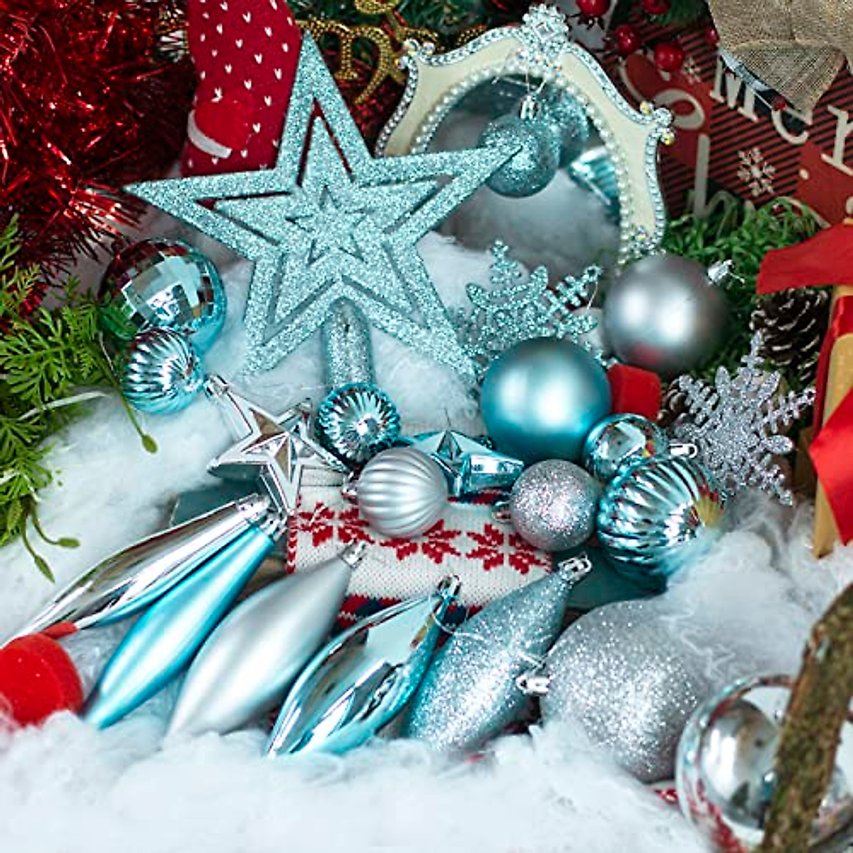 PEIDUO Christmas Ball Ornaments for Christmas Trees, 119 CT Shatterproof Christmas Tree Decorations, Silver Christmas Ornaments Set for Xmas, Holiday, Wreath and Party Decorations