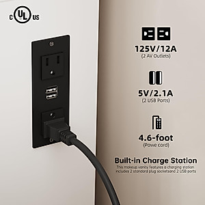 Homesflex Vanity Desk with Mirror and LED Lights, 43'' W Makeup Vanity Desk with Power Outlet, 3 Color Modes, 7 Drawers Vanity Table with Chair, Dressing Table for Bedroom, Dressing Room (White)