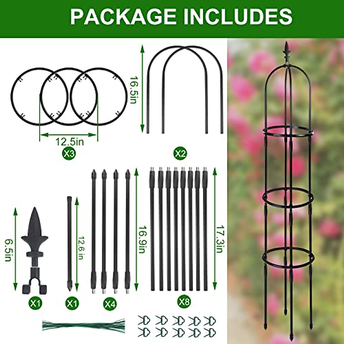 Obelisk Garden Trellis for Climbing Plants, 6 ft Adjustable Heavy Duty Rustproof Thicken Metal Plant Support, Tower Trellis for Climbing Plants Outdoor Indoor Potted Vines, Rose, Flowers(4.16 lbs)