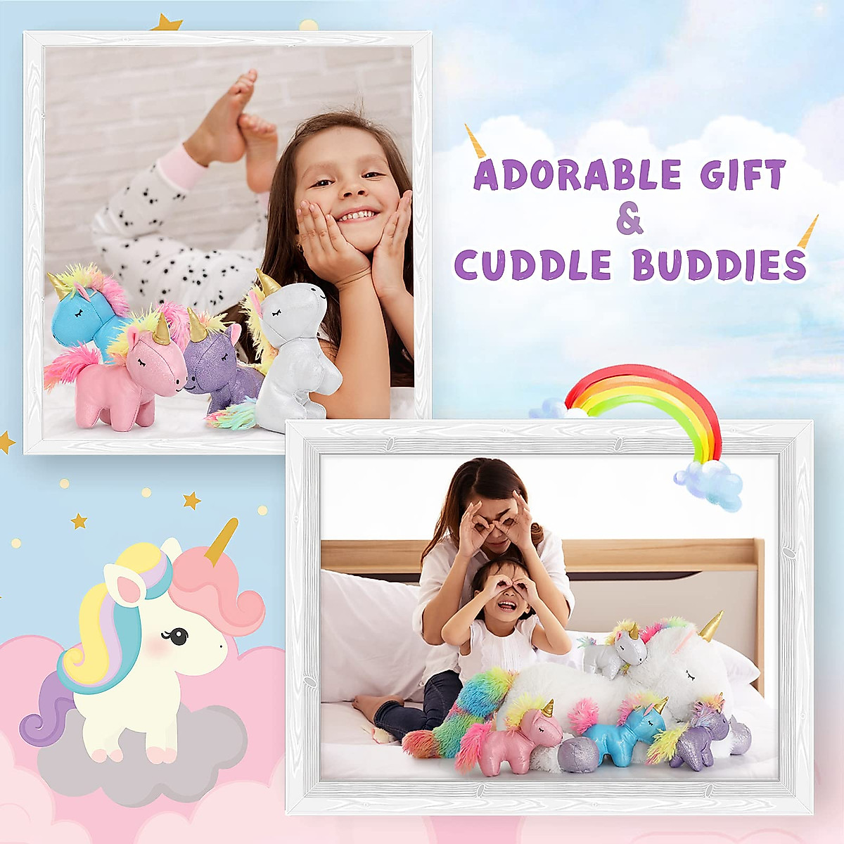 DOLDOA 22'' Unicorn Stuffed Animal for Girls, Mommy Stuffed Unicorn with 4 Baby Unicorns, Cute Plush Unicorn Plush Toy for Kids