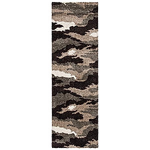SAFAVIEH Florida Shag Collection 2'3" x 9' Beige / Multi SG453 Camouflage Non-Shedding Living Room Bedroom Dining Room Entryway Plush 1.2-inch Thick Runner Rug