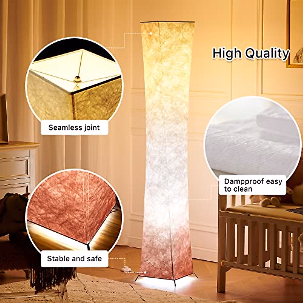chiphy Floor Lamp, 64" Tall Lamp with Remote Control, Dimmable 10 Levels Color Temperature 12W/2 LED Bulbs (2400 Lumens, 100 Watt Equivalent) and Red Lampshade, Unique for Living Room