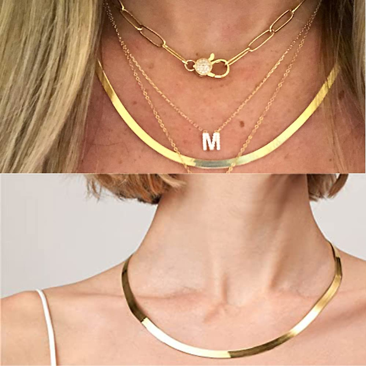 IFIX Cross 18K Faux Gold Herringbone Chain Necklace for Men Women 25" Long 6mm thick, 90s Hip Hop Fake Gold Chain Sparkling 18K Costume Gold Chain