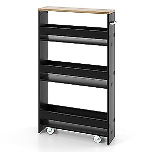 GLOBALWAY 4 Tier Slim Storage Cart, Mobile Shelving Unit Organizer with Wheels & Handle, Rolling Utility Cart for Kitchen Bathroom Laundry Narrow Places, Space Saving