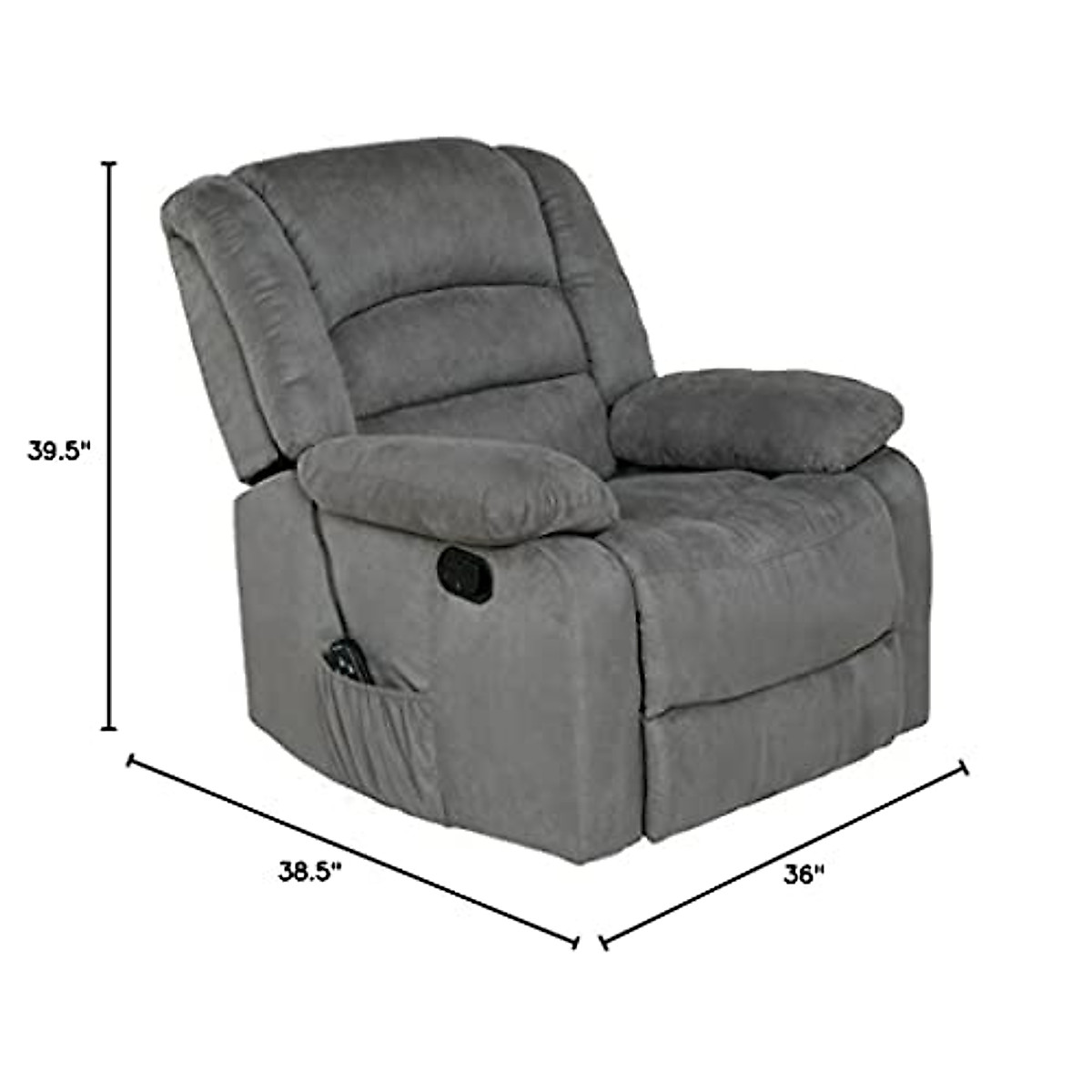 Relaxzen Longstreet Rocker Recliner with Massage, Heat and Dual USB Ports, Microfiber, Gray