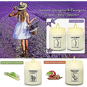 Candles for Home Scented, 4 Pack Scented Candles Gifts for Women 28 oz 200 Hour Long Lasting Natural Soy Candles, Lavender, Lemongrass & Eucalyptus, Apple Cinnamon 3 scents