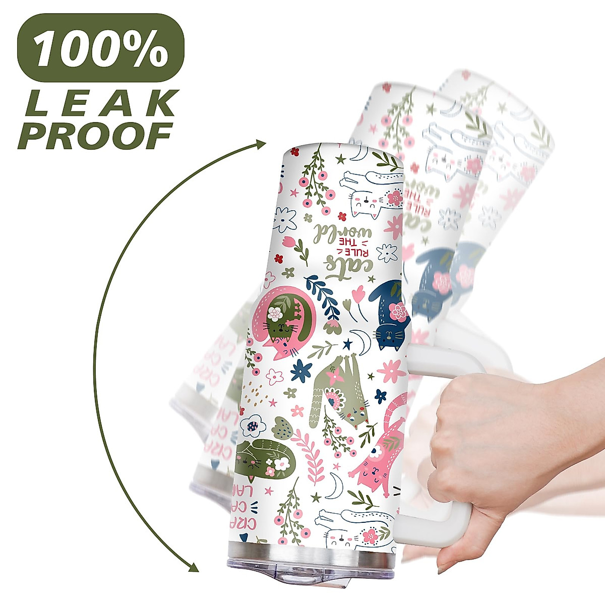 30 oz Cat Tumbler with Handle and Straw, Cute Cartoon Stainless Steel Vacuum Insulated Travel Coffee Mug Cup Water Bottle, Cat Stuff Accessories Decor, Cat Lover Gifts for Women Girls