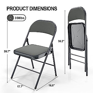 VINGLI Folding Chairs with Padded Seats, Metal Frame with Fabric Seat & Back, Capacity 350 lbs, Gray, Set of 6