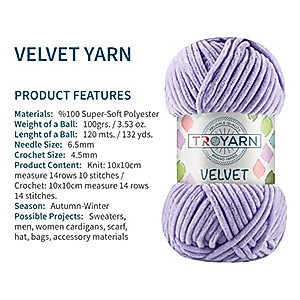 Troyarn Velvet Chenille Baby Blanket Yarn Amigurumi Yarn for Crocheting and Knitting Super Bulky 100 gr (132 yds) (10110 - Black)
