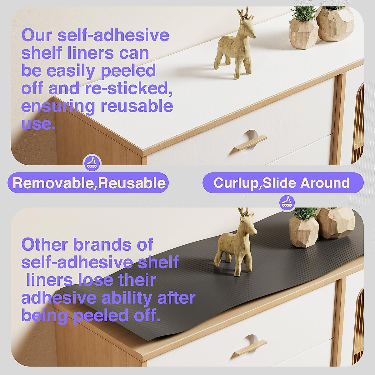 Cabinet Shelf Liner Peel and Stick: Self Adhesive Cabinets Paper - Non-Slip White Drawers Liners - Easy to Cut, Removable, PABUSIOR Cupboard Liner for Pantry, Countertops, Shelves, 15.7 in x 12 FT