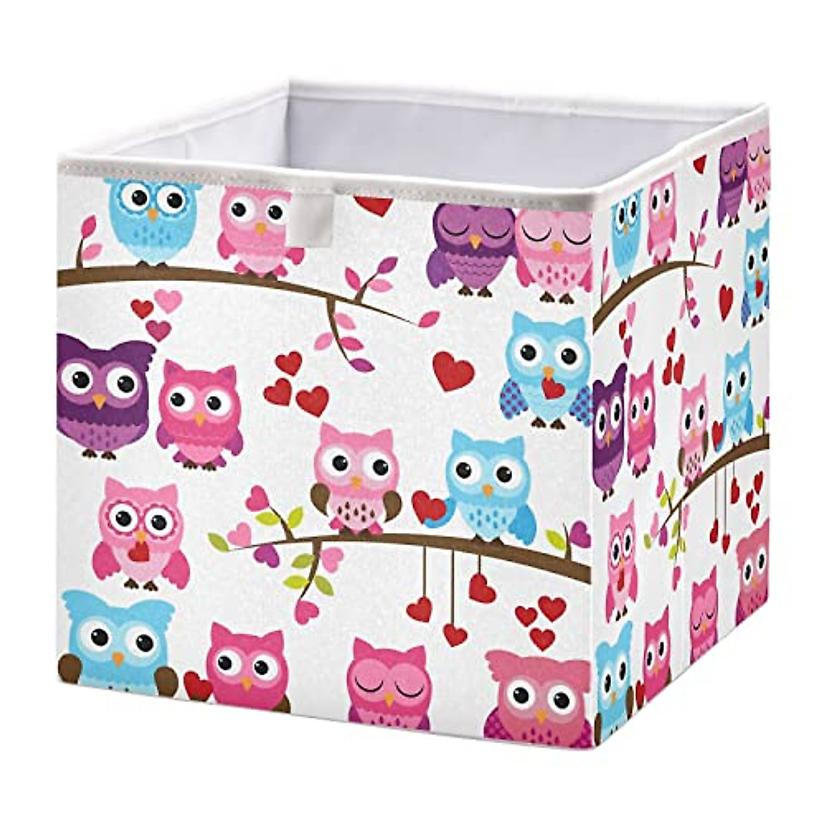 Qilmy Owl Cube Storage Bin Collapsible Storage Box Canvas Toy Basket Large Foldable Storage Organizer for Living Room Bedroom Kitchen Kids Room