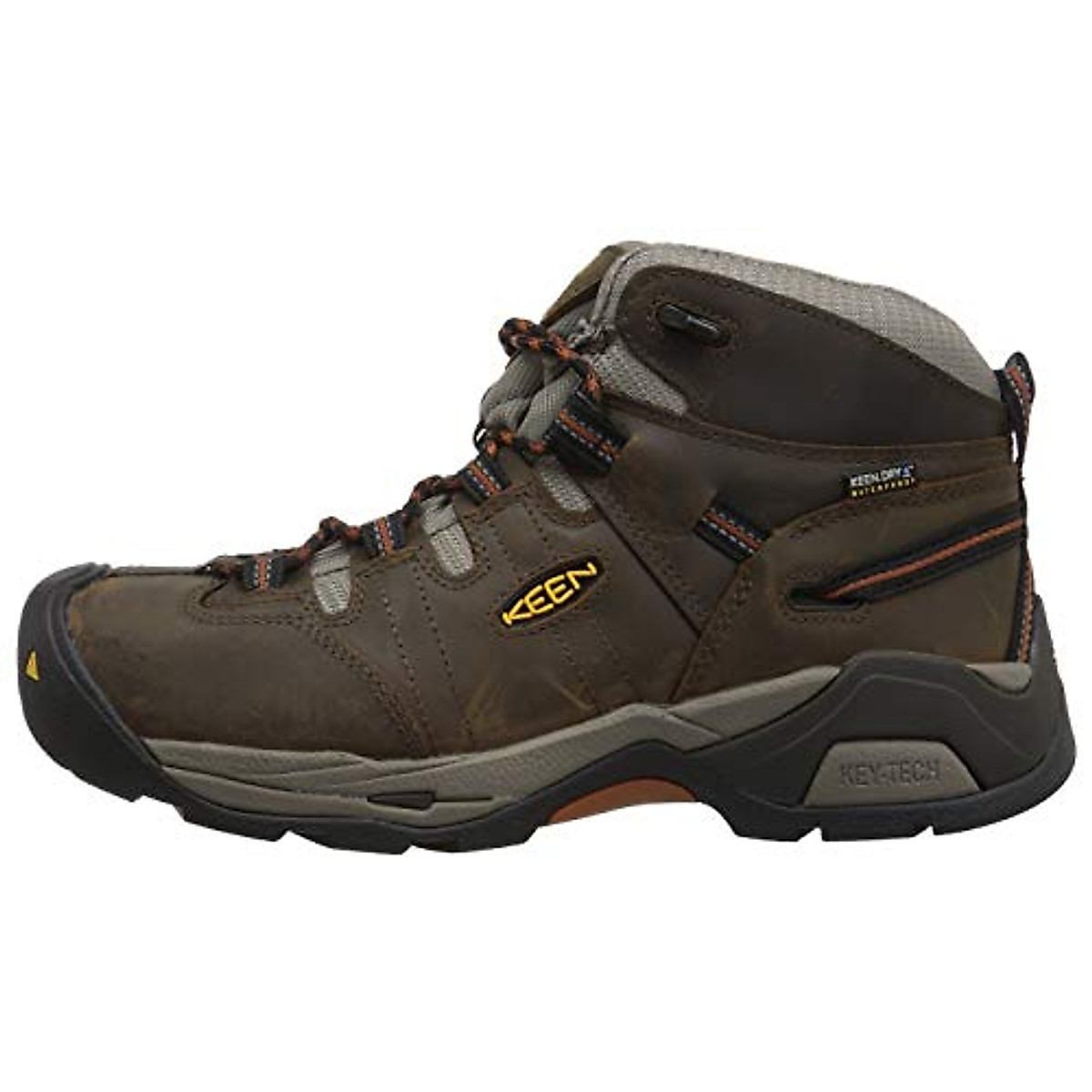 KEEN Utility Men's Detroit XT Mid Height Soft Toe Waterproof Work Boots, Black Olive/Leather Brown, 13 Wide